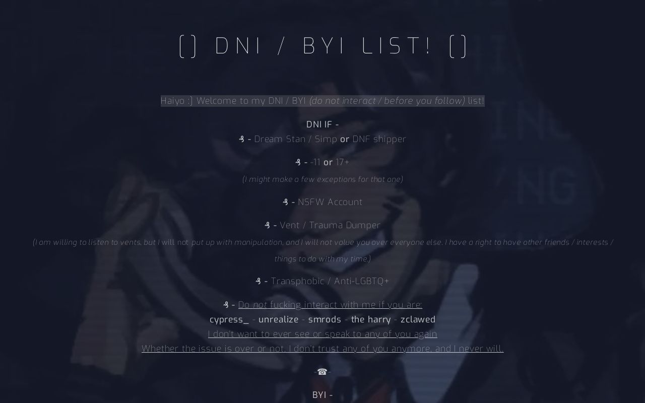 DNI / BYI List!